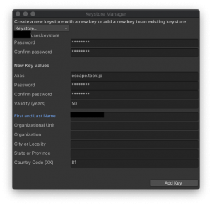 Unity AndroidのKeyStore作成手順